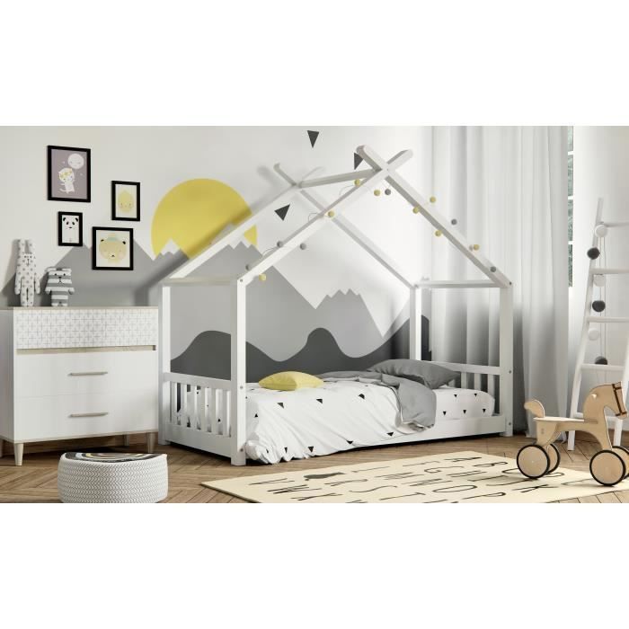Elie Lit Cabane Enfant 90 X 190 Cm Bois Pin Massif Blanc Sommier A