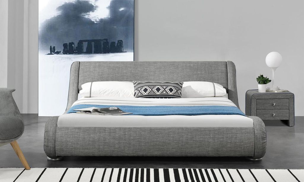 Lit design 140x190 cm tissu lin gris clair Amor | LesTendances.fr