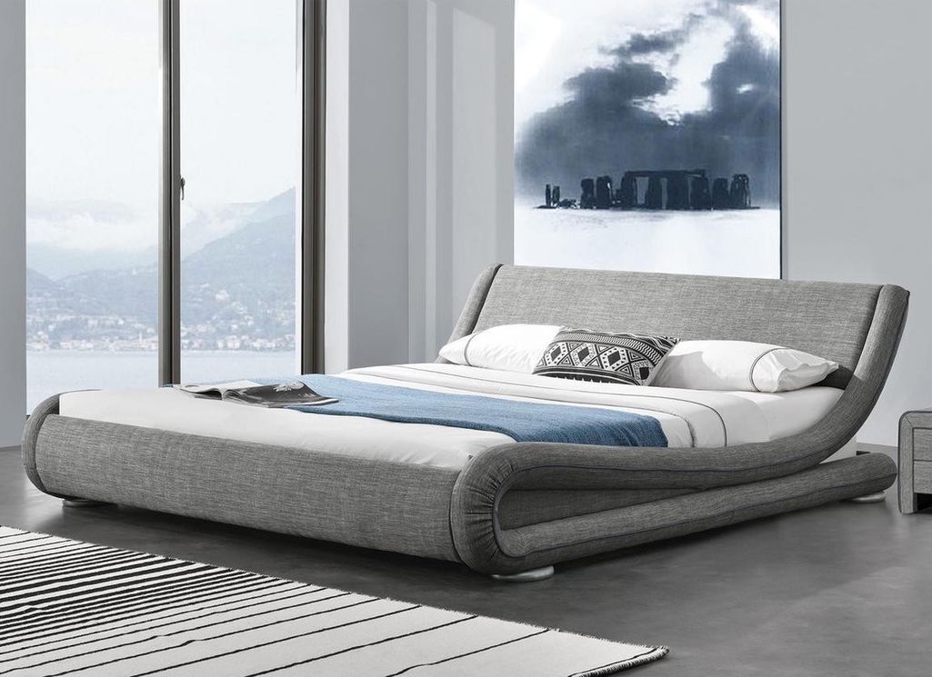 Lit design 140x190 cm tissu lin gris clair Amor | LesTendances.fr