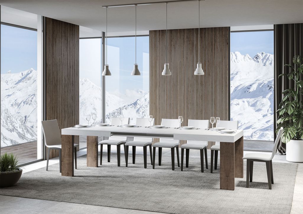 Tozani - Table Extensible Roxell Plateau Frêne Blanc Pieds Noyer 90×160 Allongé 420 ...