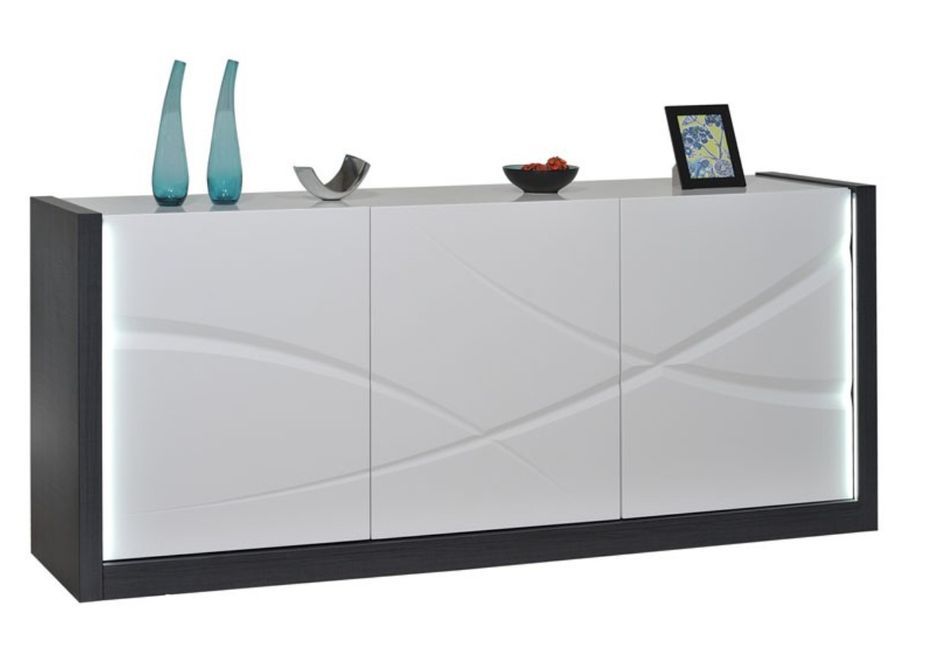 Buffet avec éclairage à Led 3 portes bois laqué blanc et anthracite ...