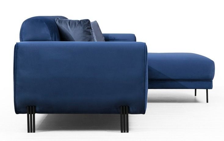Les Tendances - Canapé d'angle droit design velours bleu marine et ...