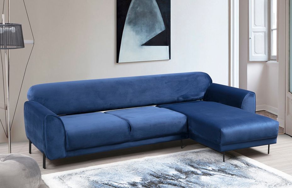 Les Tendances - Canapé d'angle droit design velours bleu marine et ...