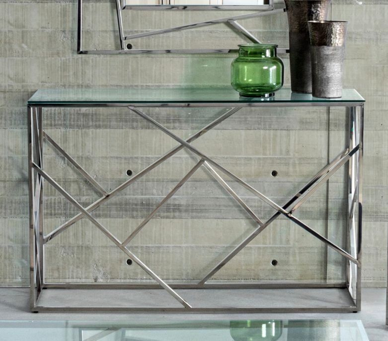 Console en verre trempé et pieds en acier Rani L 120 cm | LesTendances.fr
