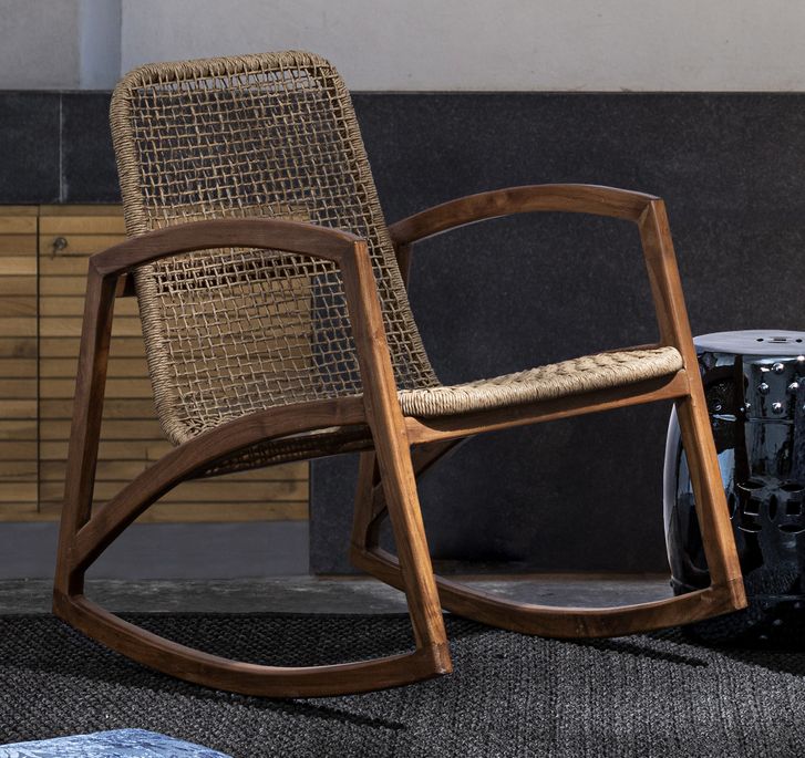 Fauteuil de jardin à bascule en bois teck et fibres Adeline ...