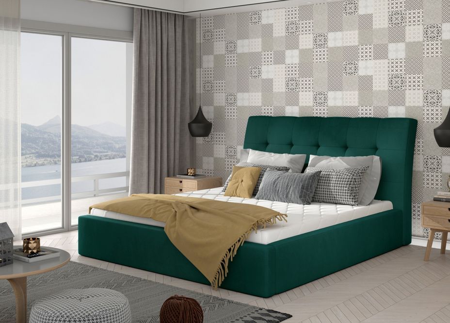 Design style - Lit capitonné avec rangement velours vert foncé Klein ...