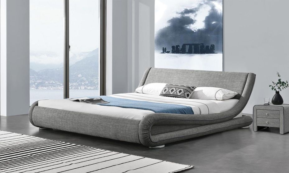 Lit design 180x200 cm tissu lin gris clair Amor | LesTendances.fr