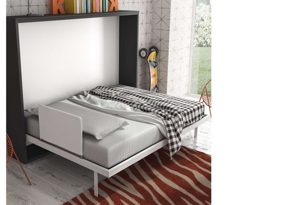 Lit escamotable horizontal 140x200 cm chêne gris vintage Valok ...
