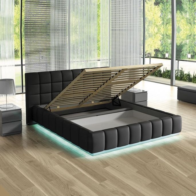 Lit moderne capitonné noir à Led Kopa 180 | LesTendances.fr