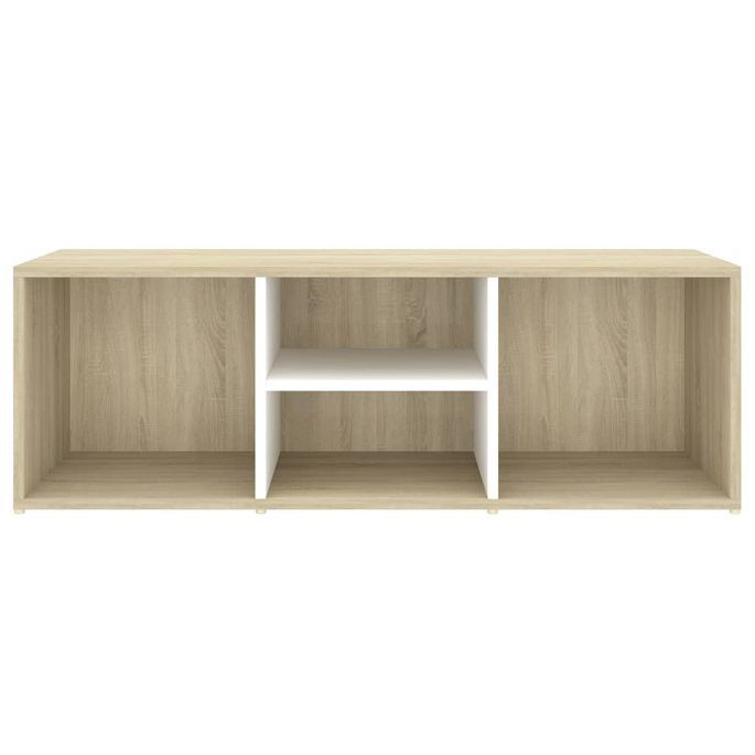 Home - Meuble bas de rangement blanc et bois clair 105x35x35 cm ...