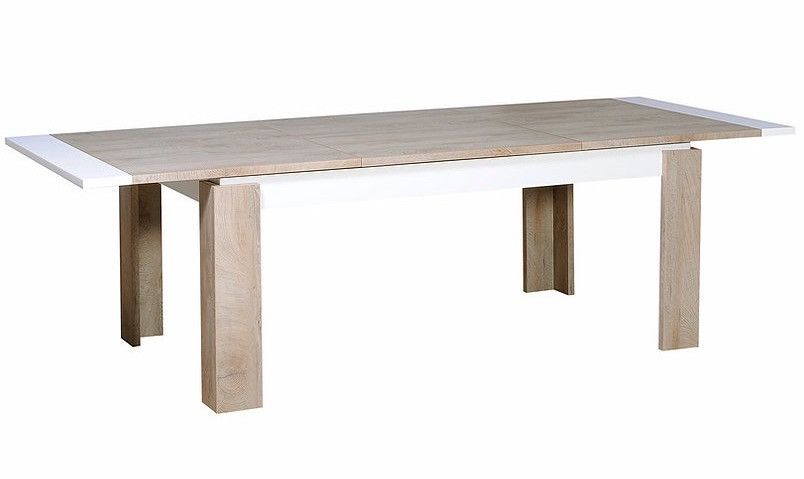 Table avec allonge aqué blanc mat et bois chêne clair Baite 180/260 cm ...