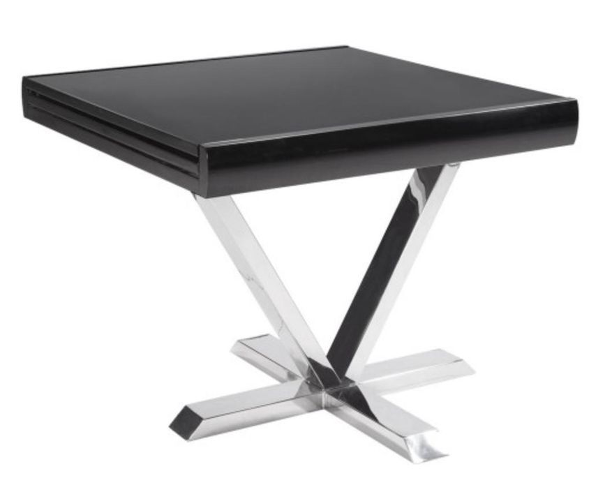 Table Extensible Carrée Laqué Noir Et Pieds Métal Chromé 4 à 6 Places L