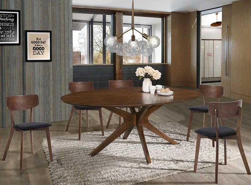 Les Tendances - Table ovale en bois massif et bois MDF noyer Tahina L ...