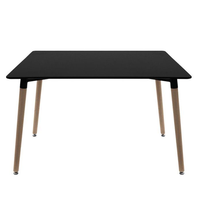 Table rectangulaire 120 cm noir brillant et pieds bois naturel Welly ...