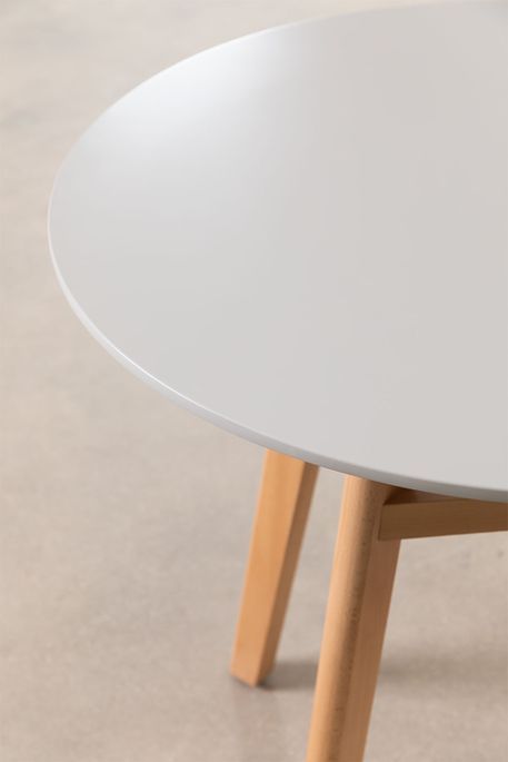 Table ronde 80 cm scandinave gris clair et pieds bois naturel Bristol ...