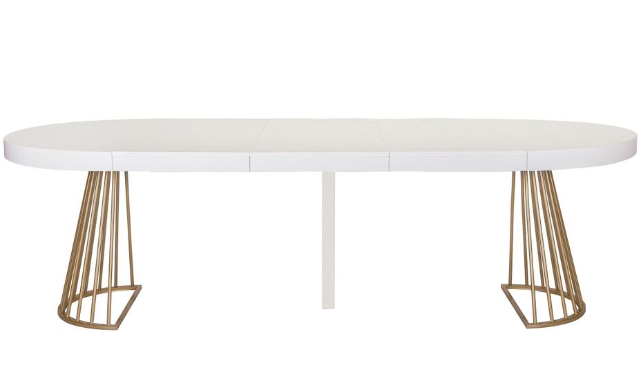 Table ronde extensible blanche et pieds doré Wenny 160/210/260 cm ...