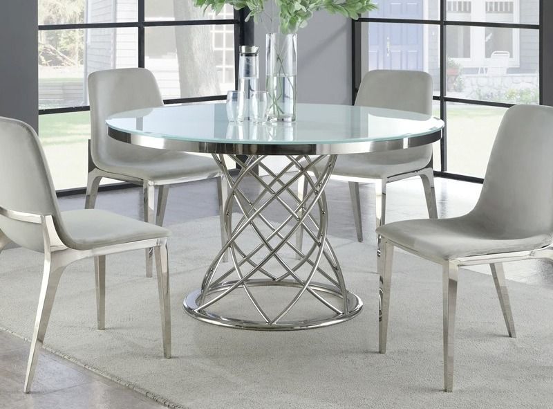 Table ronde moderne verre trempé blanc et acier chromé Zillow 130 cm ...