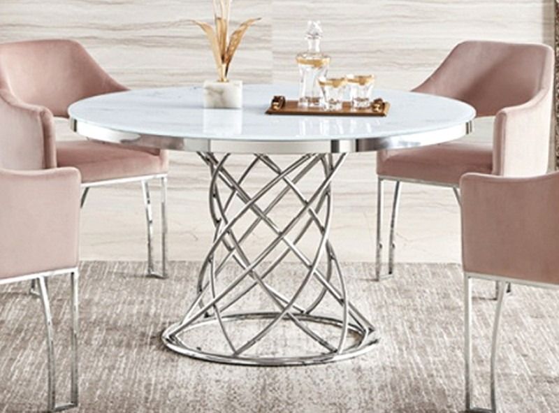 Table ronde moderne verre trempé blanc et acier chromé Zillow 130 cm ...