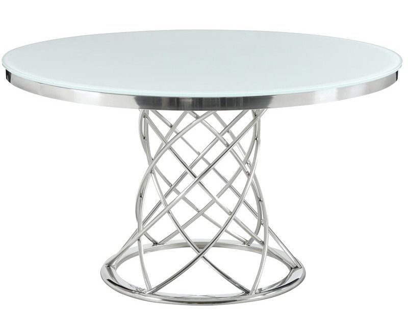 Table ronde moderne verre trempé blanc et acier chromé Zillow 130 cm ...