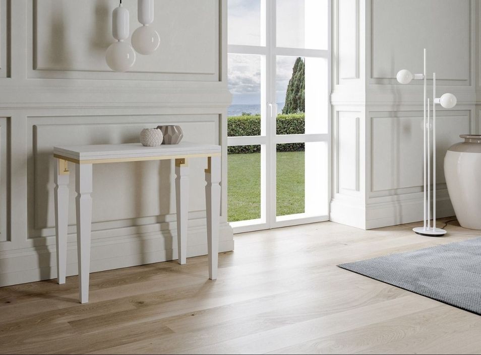 Tozani - Console extensible blanche et métal doré 4 personnes 45 à 90 ...