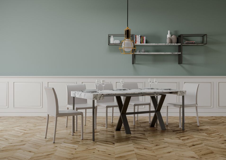 Tozani - Console extensible effet marbre blanc et pieds métal ...