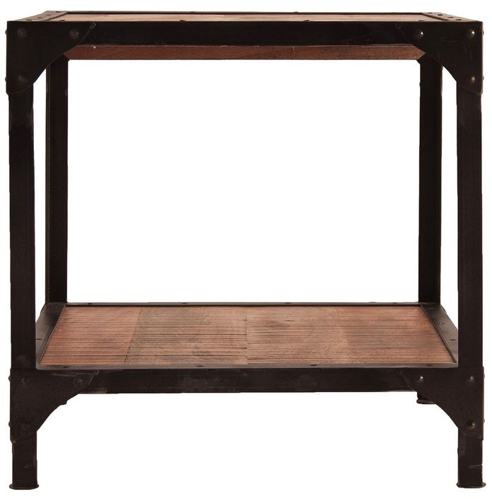 V Home - Table d'appoint carrée manguier massif foncé et métal noir ...