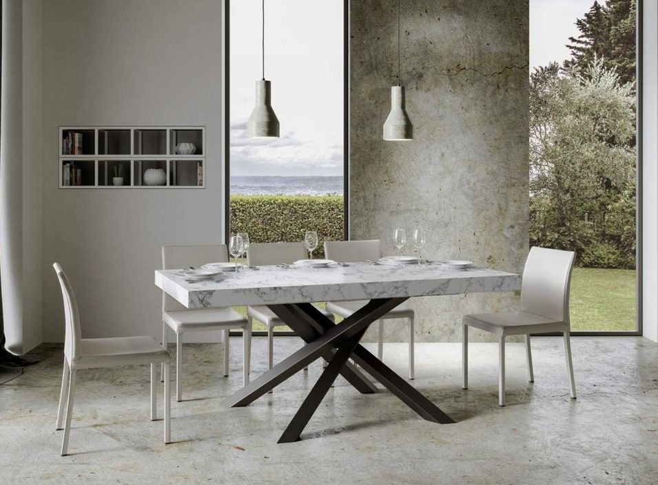 Tozani - Table extensible 6 à 18 personnes blanche effet marbre et ...