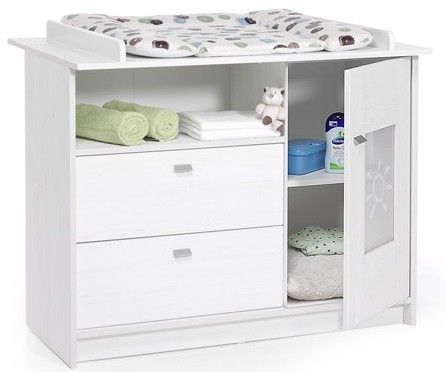 Geuther - Commode à langer 2 tiroirs 1 porte blanc Sol | LesTendances.fr