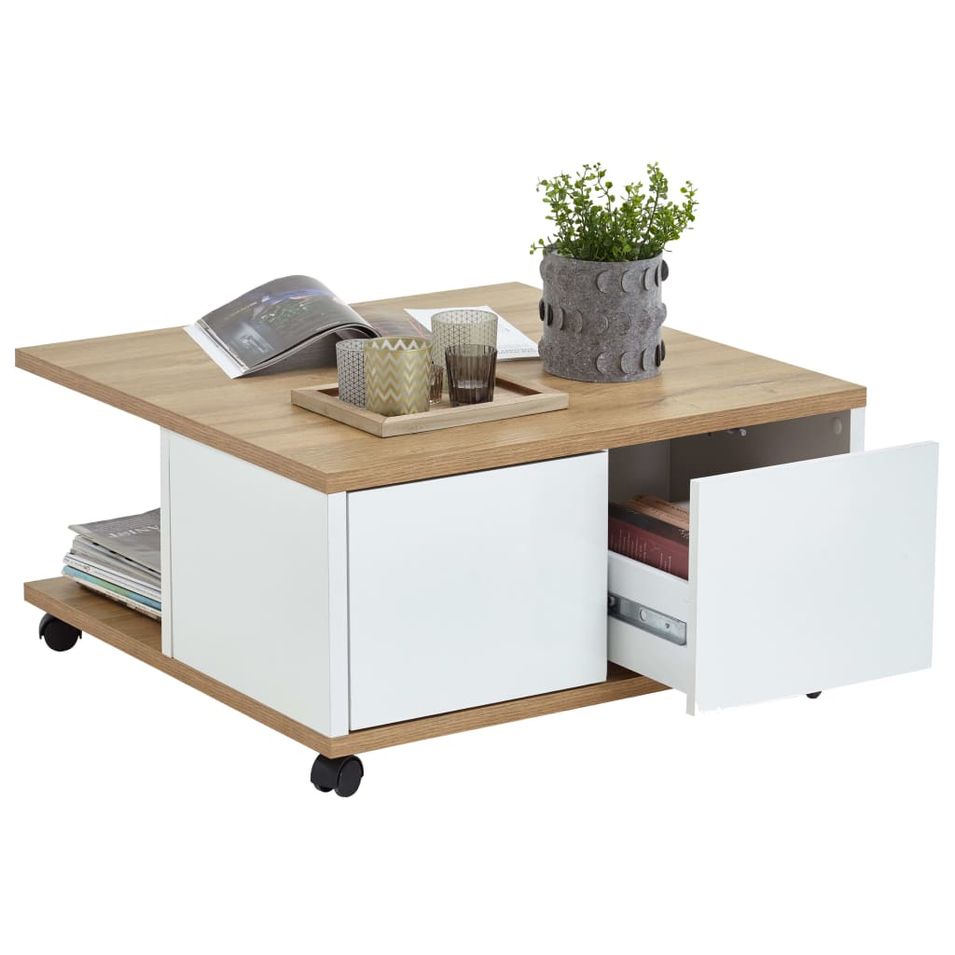 Home - FMD Table basse mobile 70 x 70 x 35,5 cm Chêne et blanc brillant ...
