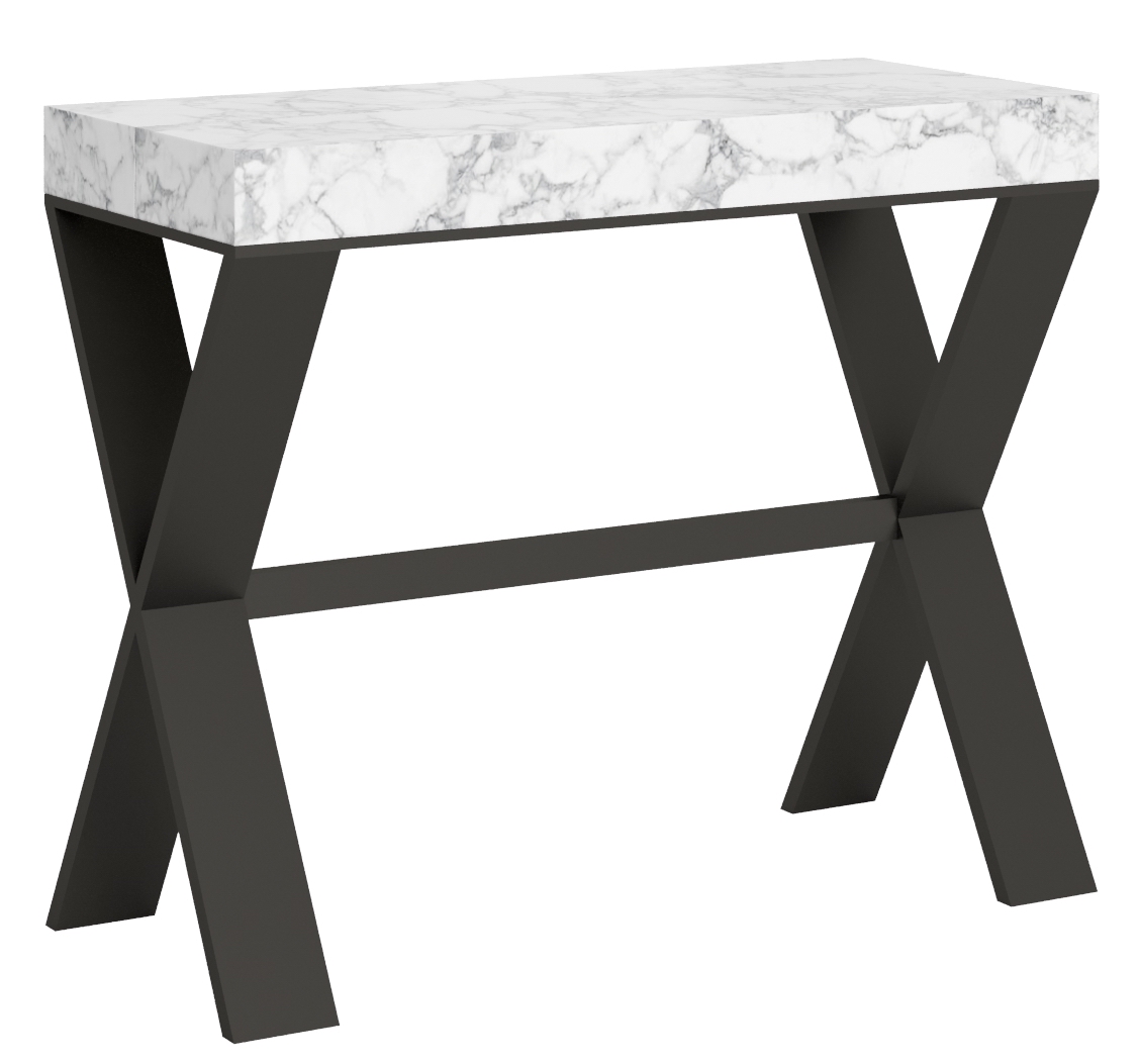 Tozani - Console extensible effet marbre blanc et pieds métal ...