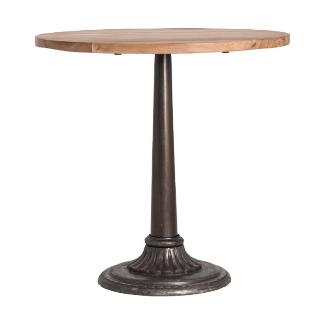 V Home - Table de bar ronde teck massif clair et métal noir Essri ...